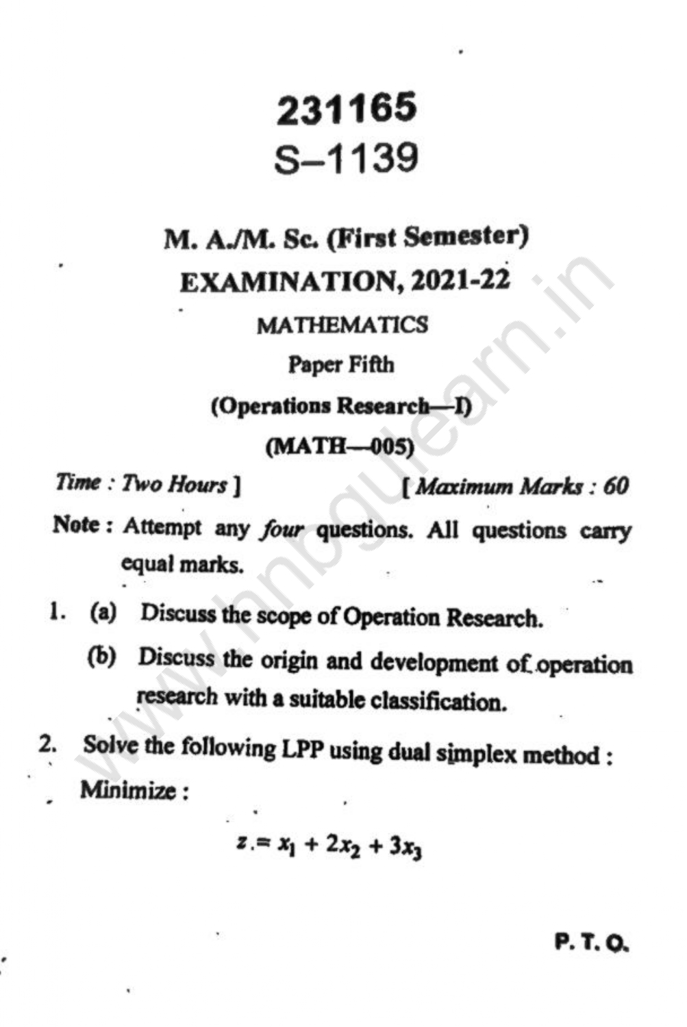 Operational research M.Sc mathematics 1st semester 2021-22 - Hnbgu learn